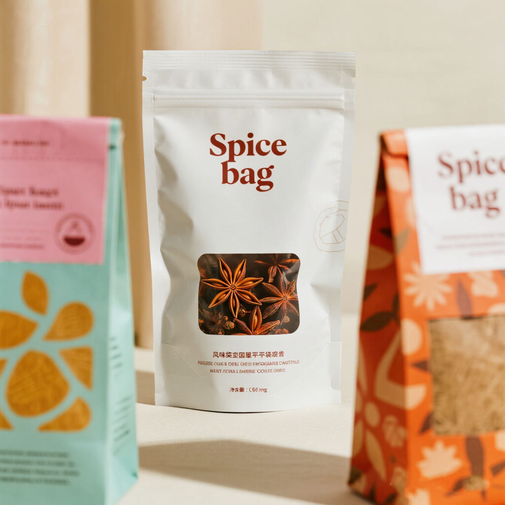 Low MOQ Custom Printed Stand Up Plastic Spice Bag with Window